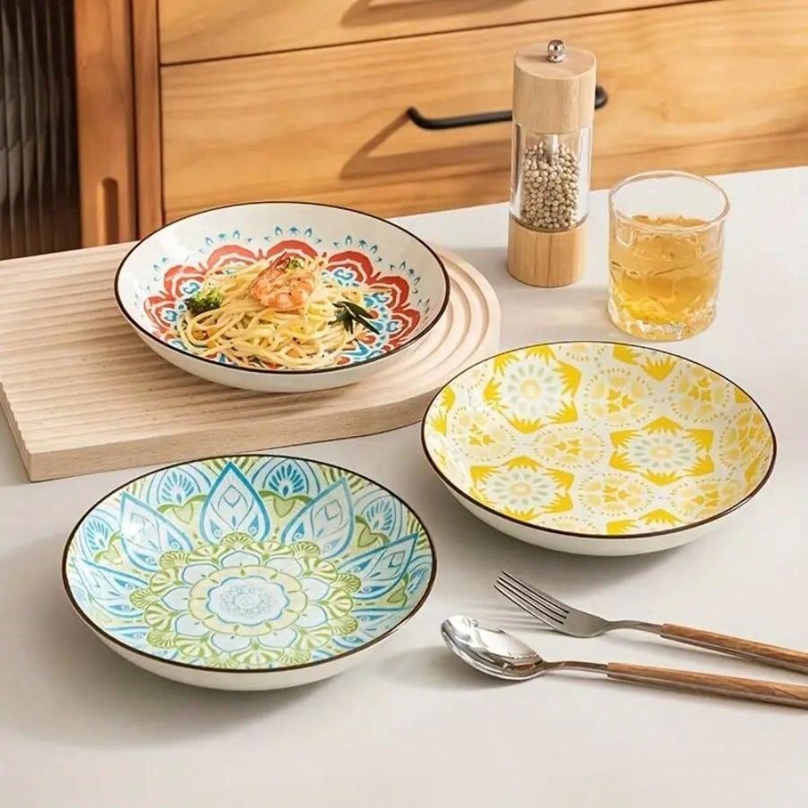 4pcs 8-Inch Ceramic Plates Set, Suitable For Salad, Pasta, Appetizer ...