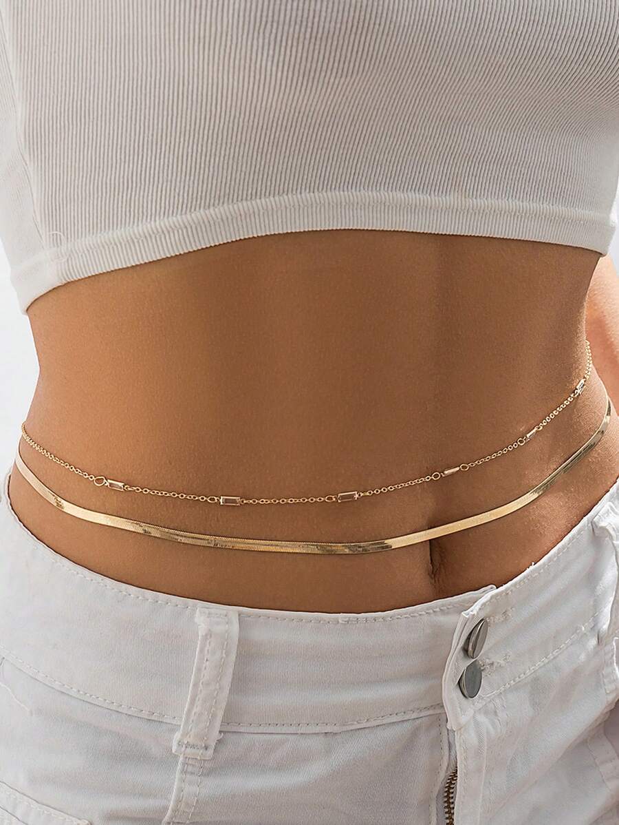 Beach Style Snake Bone Chain Rhinestone Body Chain Double Layers ...