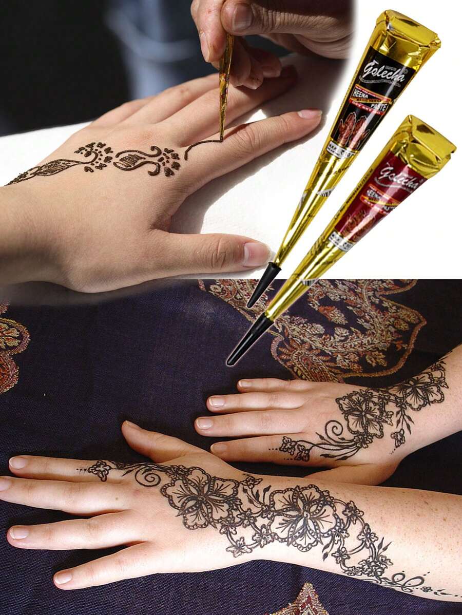2Pcs Black & Chestnut Henna Temporary Tattoo Paste For Body Art, Long Lasting & Semi-Permanent ...
