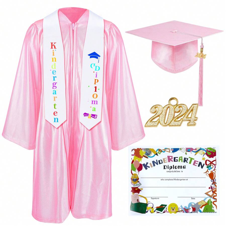 Kindergarten Graduation Gown Cap Tassel Set 2024 With Charms Graduation ...