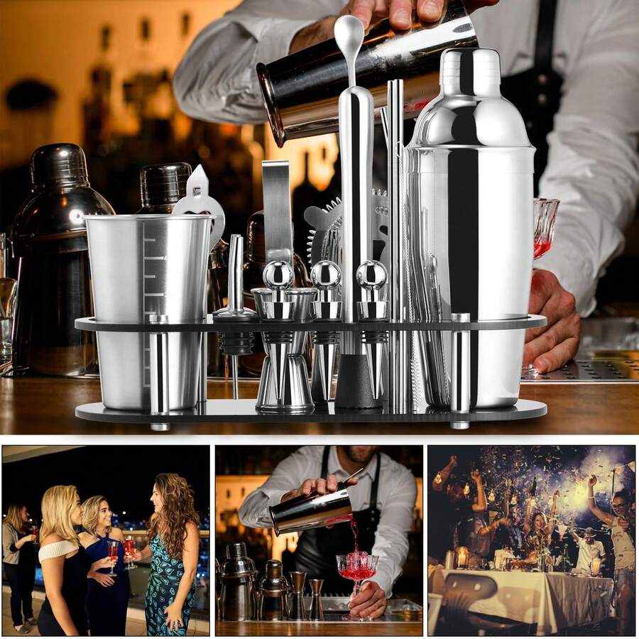 Cocktail Shaker Bar Tools Set 26-Piece Bar Kit 26oz Martini Shaker ...