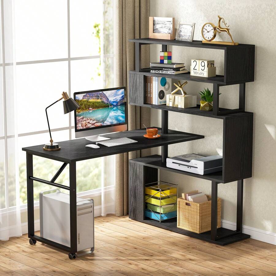 Tribesigns Tribesigns Rotating Computer Desk With 5 Shelves Bookshelf ...