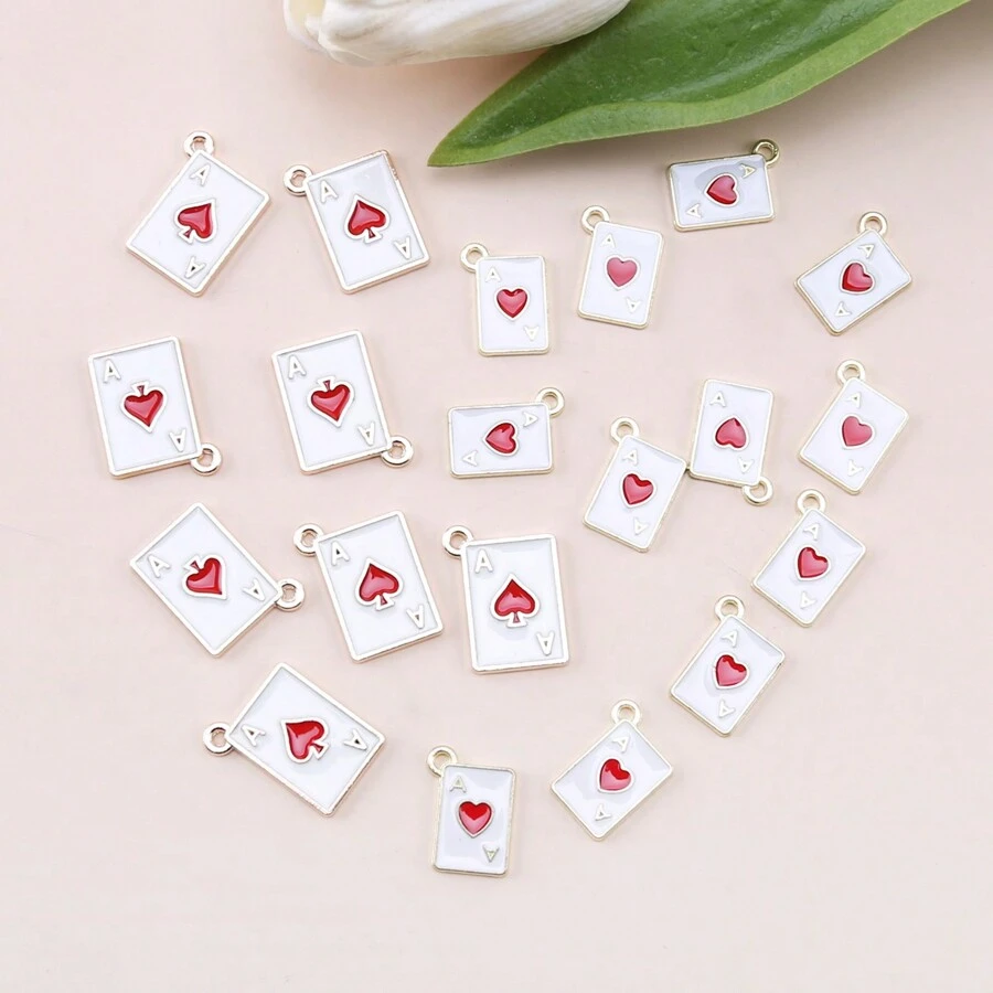 10pcs Cute Playing Cards Design Alloy Charm With Single Jump Ring ...
