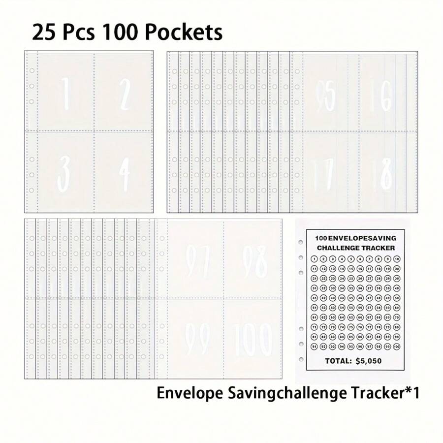 100 Pockets With 1-100 Serial Number 6 Ring A5 Binder Sleeves And 1 ...