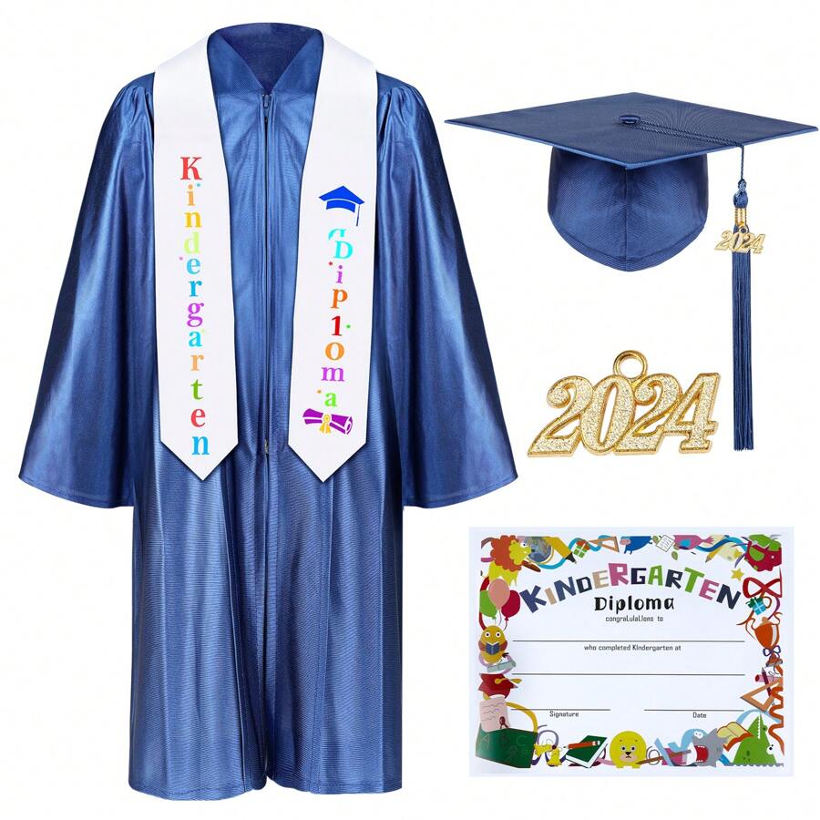Kindergarten Graduation Gown Cap Tassel Set 2024 With Charms Graduation ...