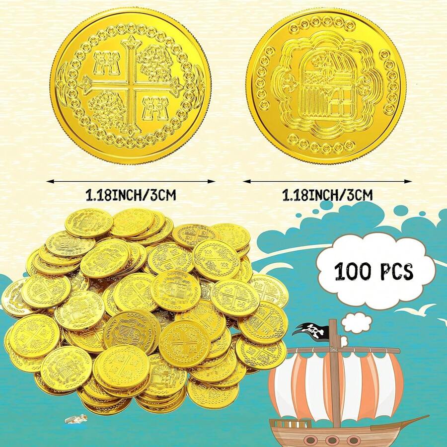 100PCS Pirate Coins Plastic Pirate Treasure Hunt Coins Toys Party ...