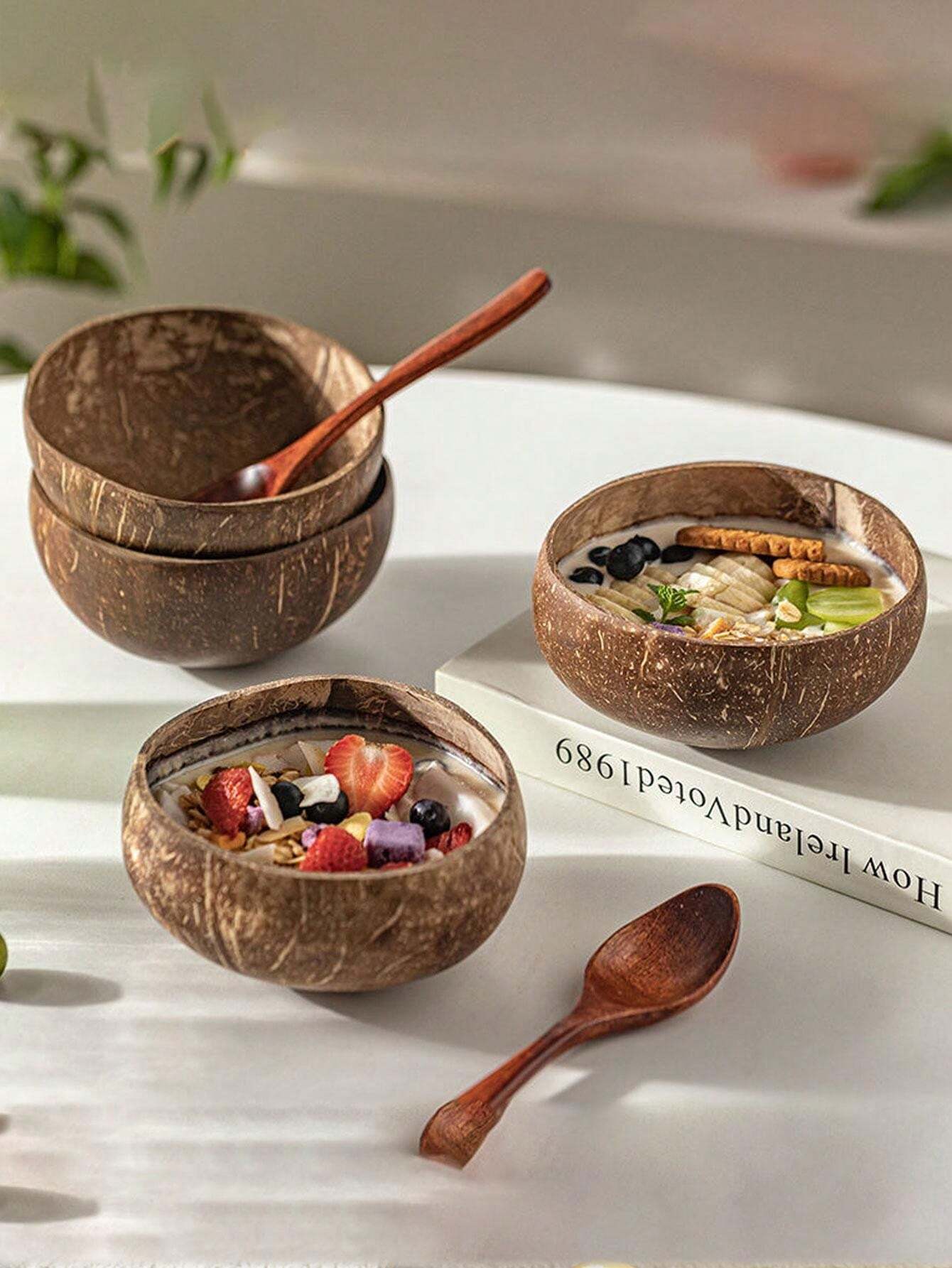Yogurt Bowl With Spoon, Wooden Dessert Fruit Salad Bowl For Home ...