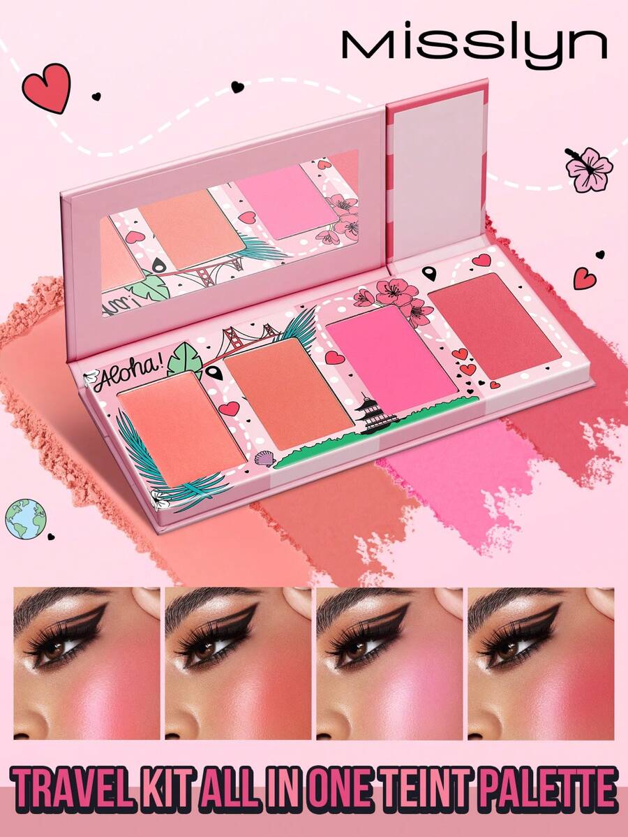 Misslyn פלטת סומק ALL IN ONE TEINT TRAVEL, פלטת סומק מט 4 צבעים, פלטות איפור הכל באחד, ערכת סומק ...