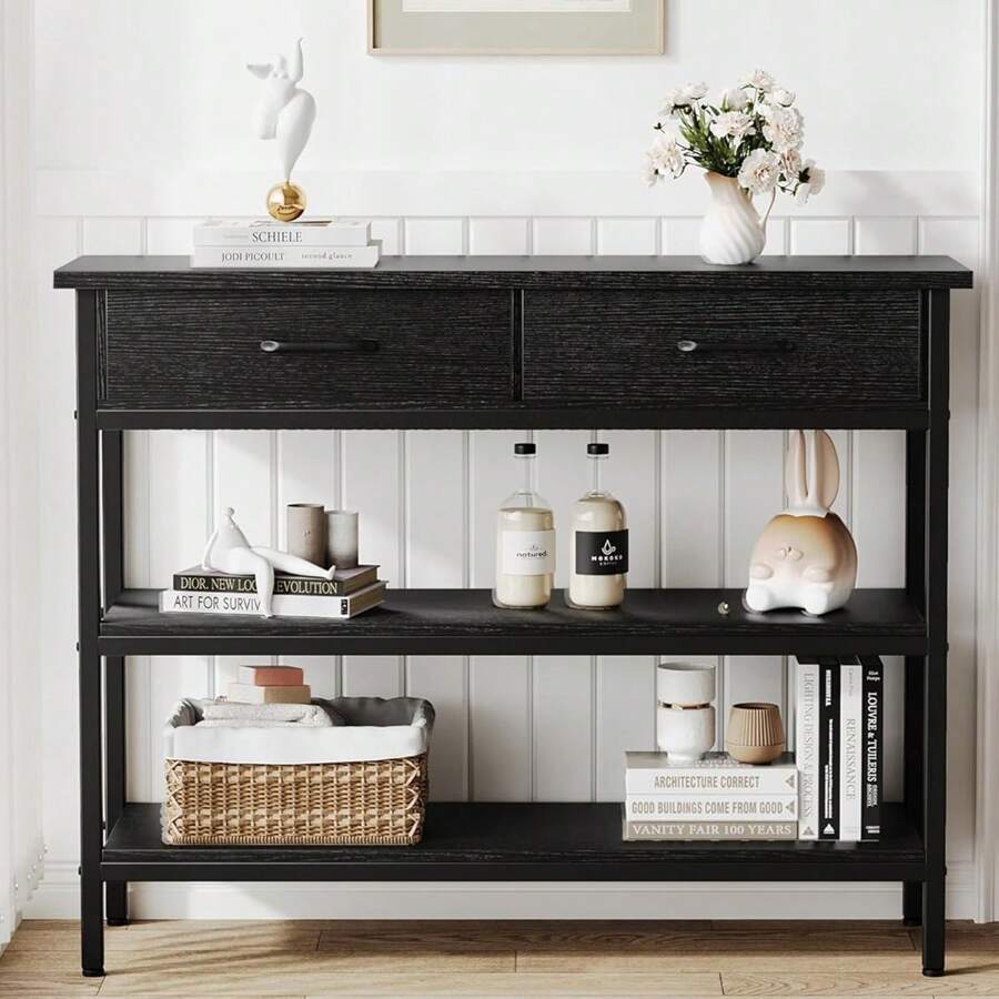 Industrial Console Table With 2 Drawers And 3-Tier Storage - Versatile ...