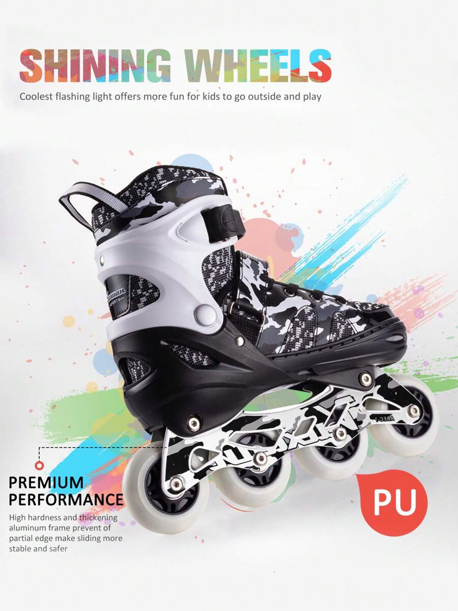 Black And White Camo Adjustable Inline Skates For Youth With Full Light ...