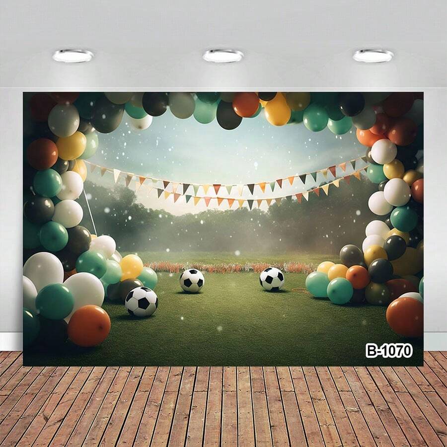 Football Field Background Birthday Soccer Theme Colorful Balloons Arch ...