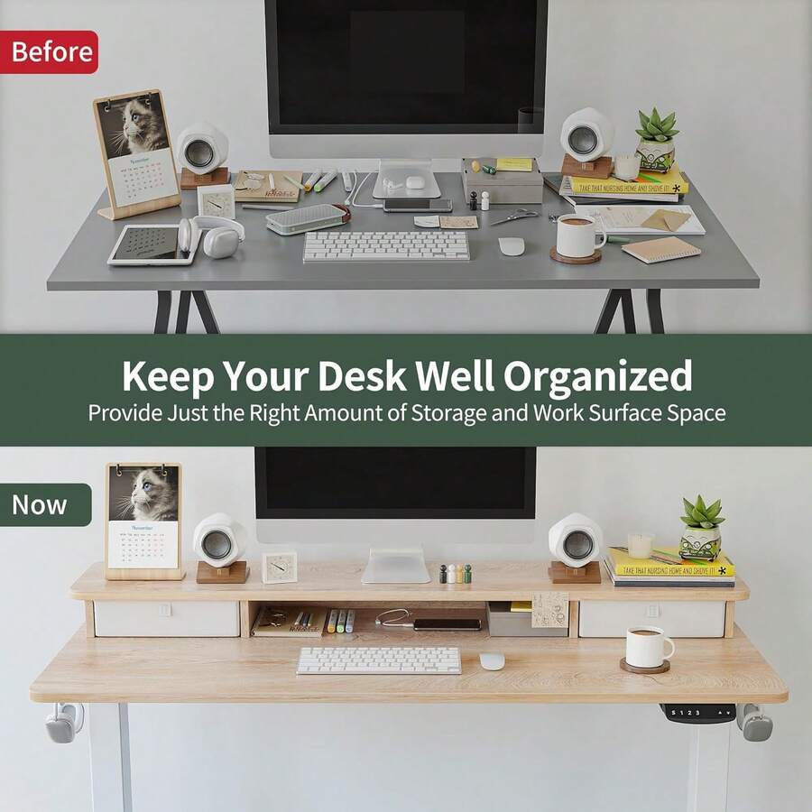 FEZIBO Height Adjustable Electric Standing Desk With Double Drawer ...