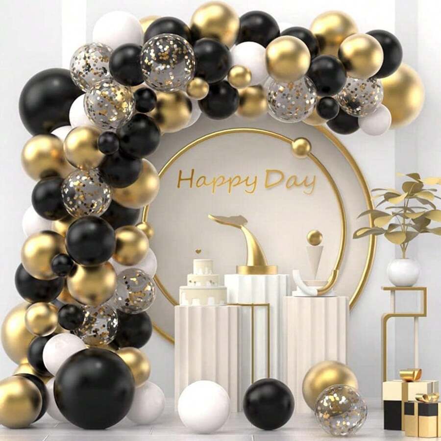 Black And Gold Balloons Garland Arch Kit, 97pcs 18 12 10 5 In Black ...