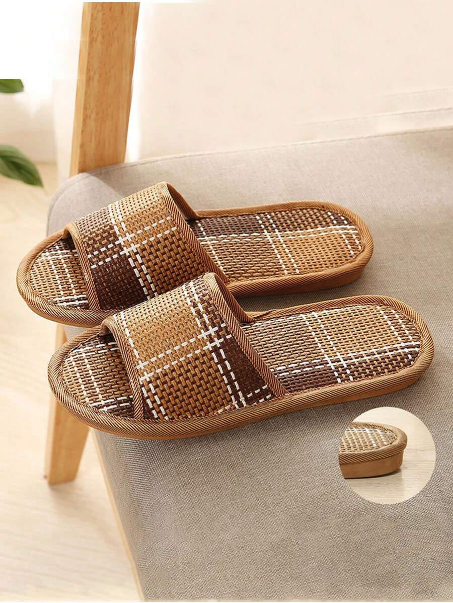 1 Pair Of Handmade Rattan Couple Indoor Slippers, Bamboo & Rattan ...