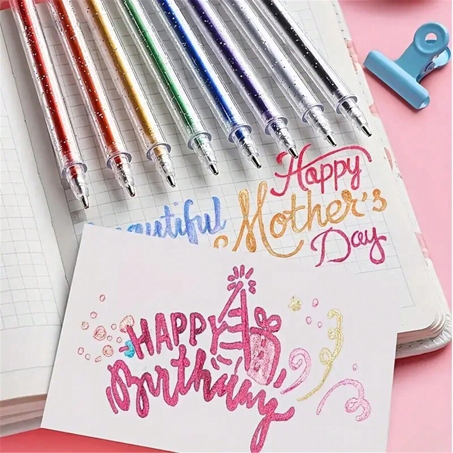12pcs/Set Colorful Glitter Gel Pens, Luminous Crystal Ink Flow ...