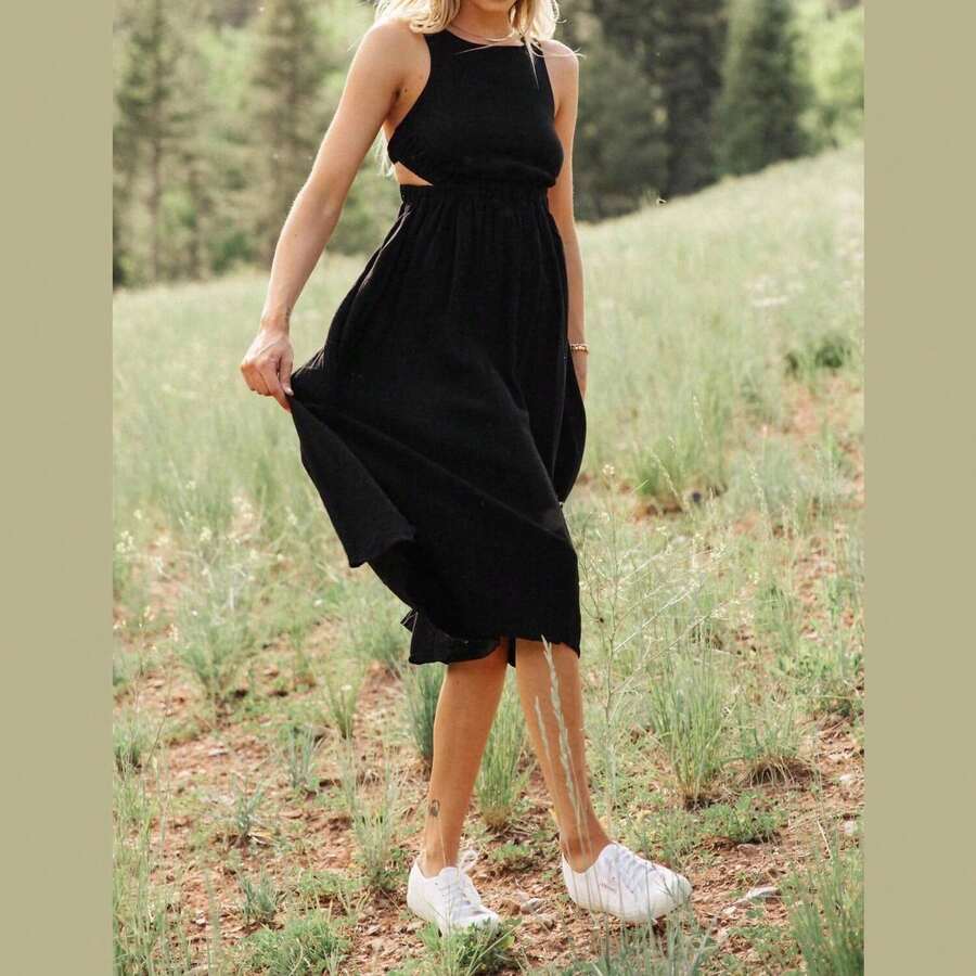 Fore FORE Moda Open Back Midi Dress In Black | SHEIN USA