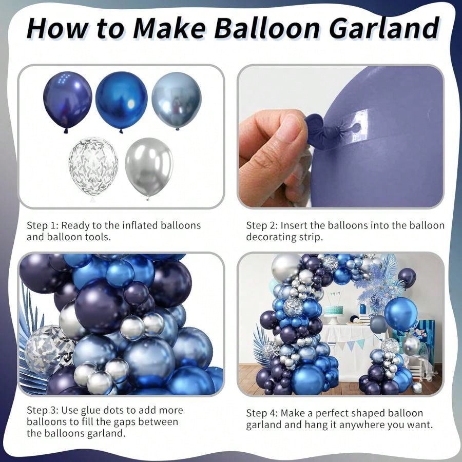 94pcs Blue & Silver Balloons Arch Kit Including Navy Blue, Dark Blue ...