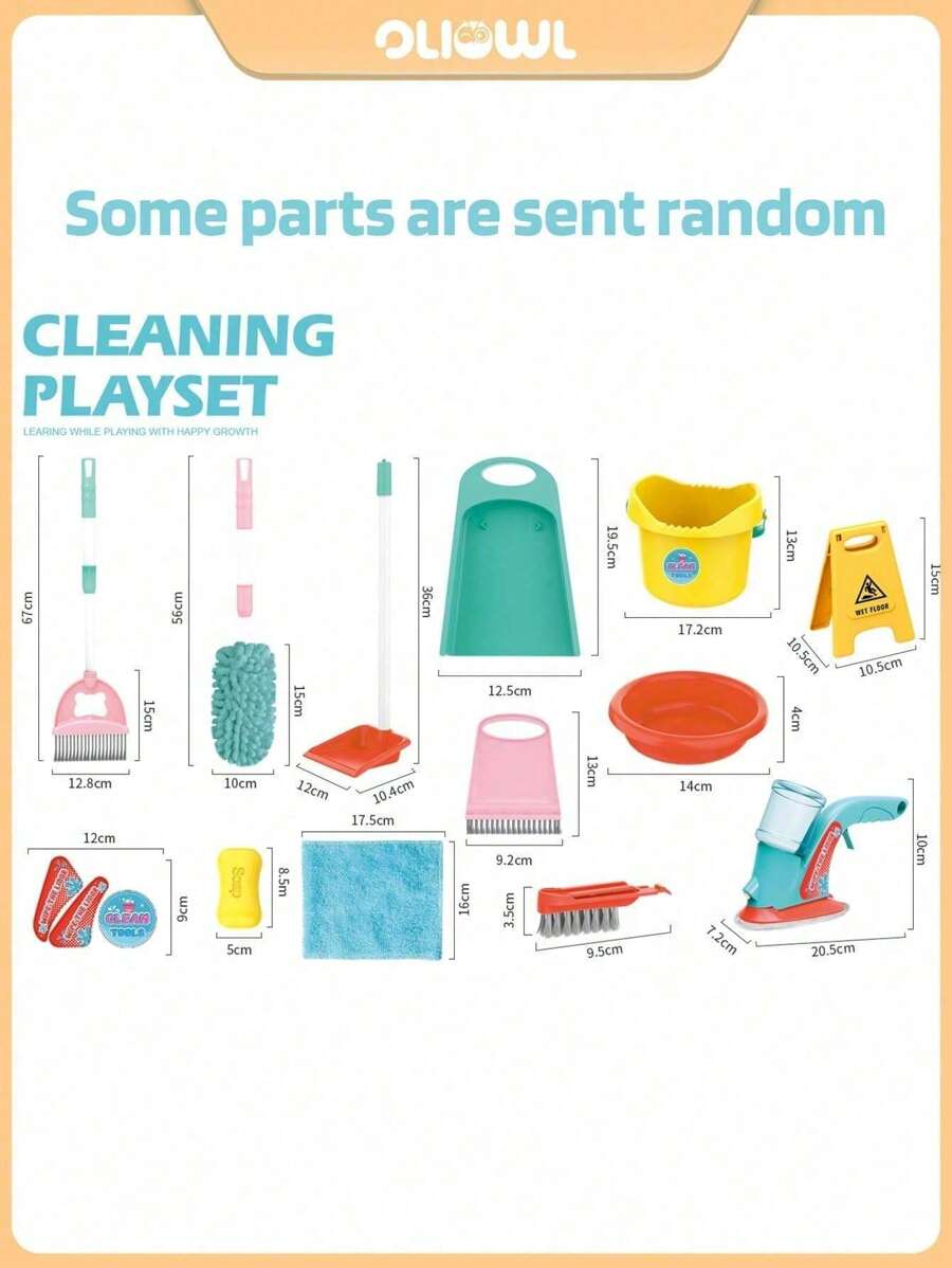 16pcs Pretend Play Cleaning Tools Set (Mop, Broom, Etc.), Tool Kit For ...