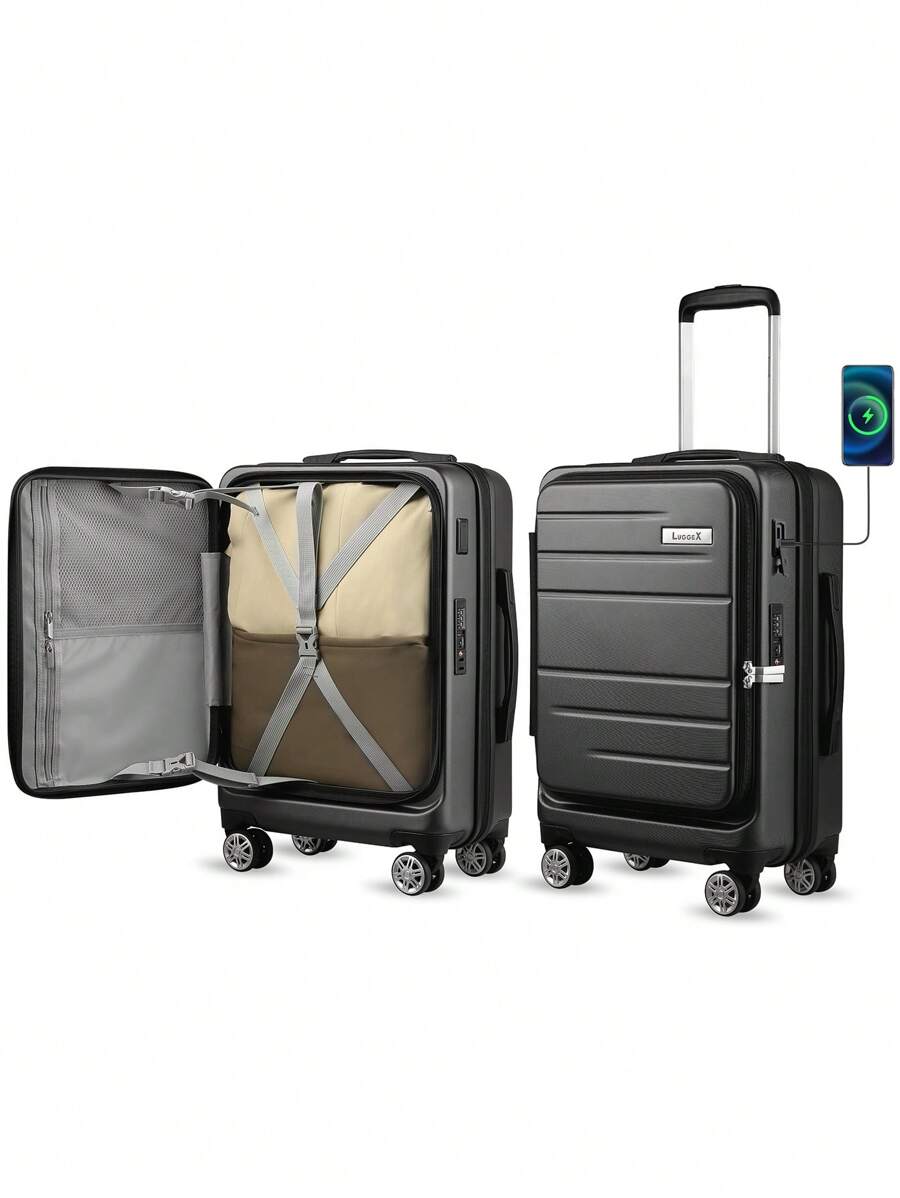 20inch Side Open-Cover Carry-On Hardshell Lightweight Suitcase With 8 ...