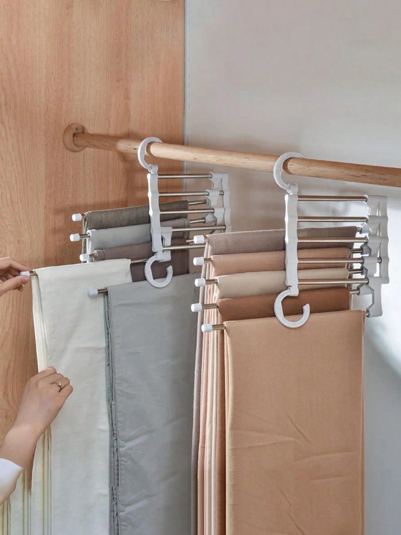 1pc 5 In 1 Magic Trouser Rack Hangers Stainless Steel Folding Pant Rack ...