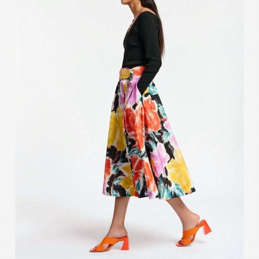 ESSENTIEL ANTWERP Dominoes Floral Skirt In Black Multi | SHEIN USA