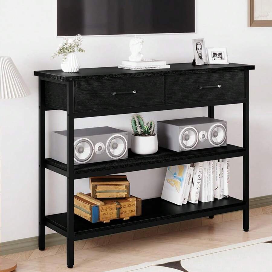 Industrial Console Table With 2 Drawers And 3-Tier Storage - Versatile ...