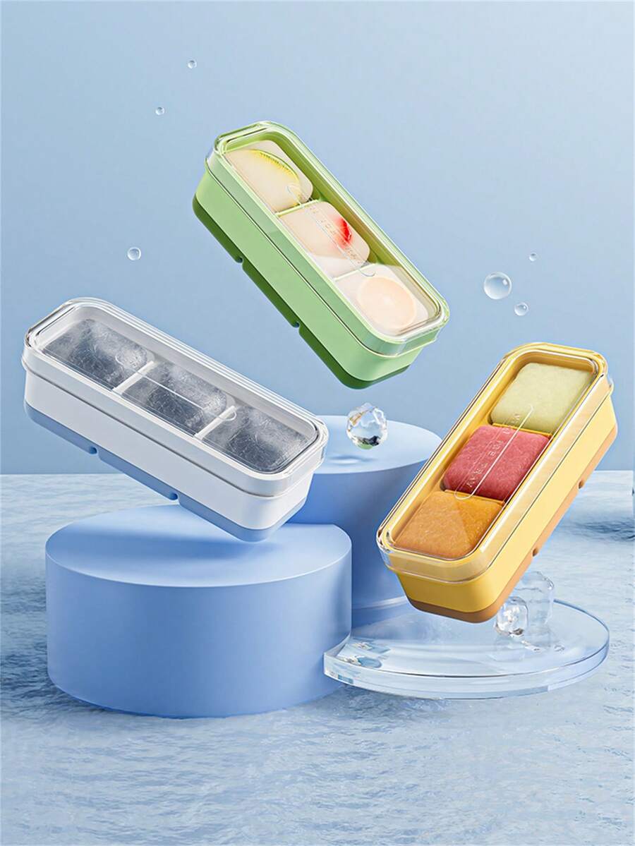 1pc Mini Ice Cube Tray With Lid, Soft Base Small Ice Cube Box, 3 Slot ...