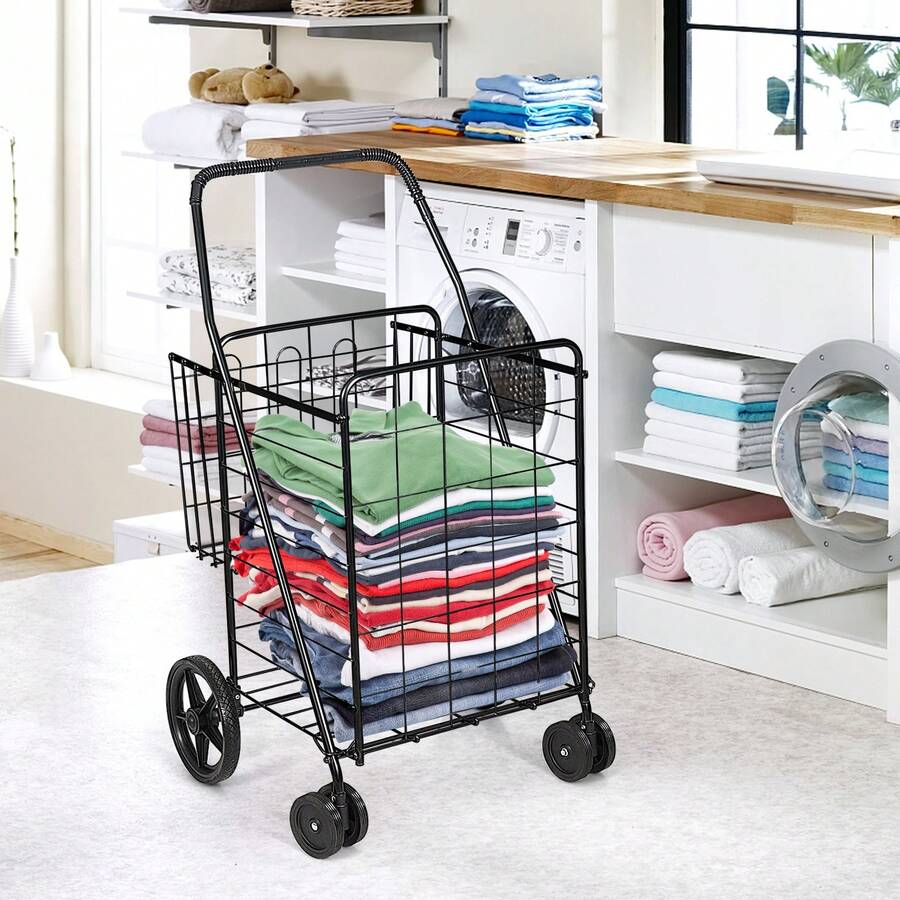Folding Shopping Cart For Laundry With Swiveling Wheels And Dual ...