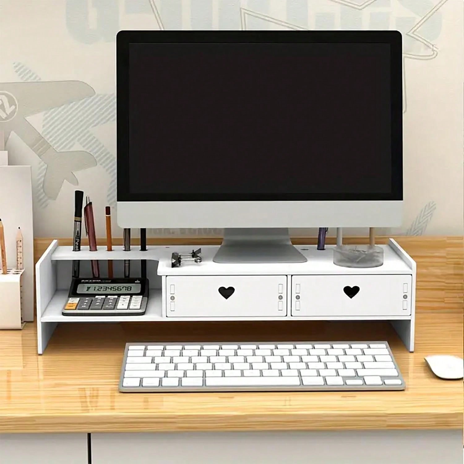 1pc White Desktop Computer Monitor Stand With Drawer For Office Desk ...