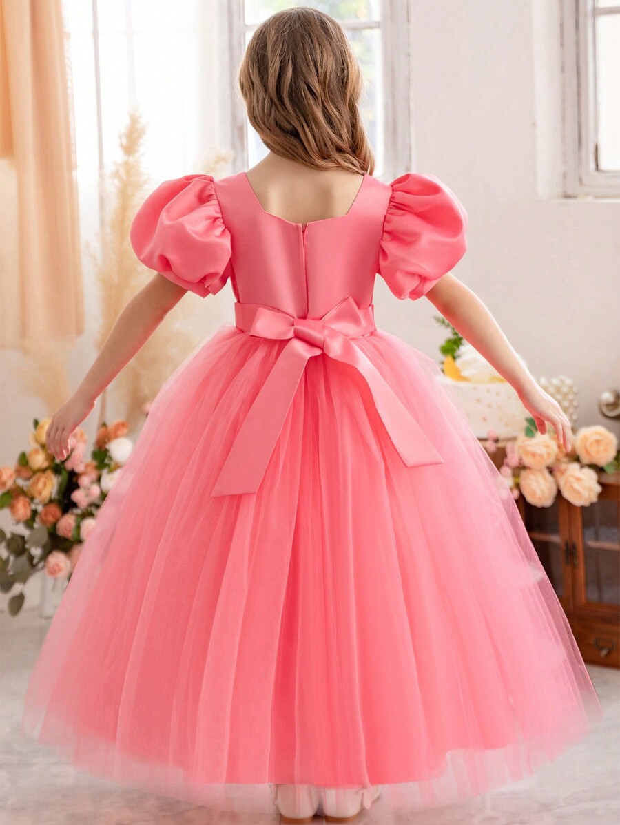 Tween Girls' Bubble Sleeve Tulle Splice Fluffy Princess Dress, Perfect ...