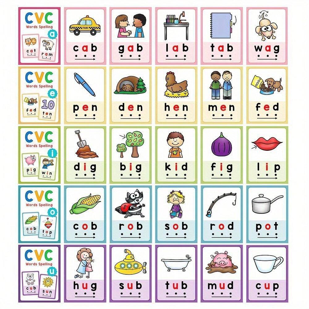 130 Words Montessori Kids Phonics CVC English Words Learning Flash ...