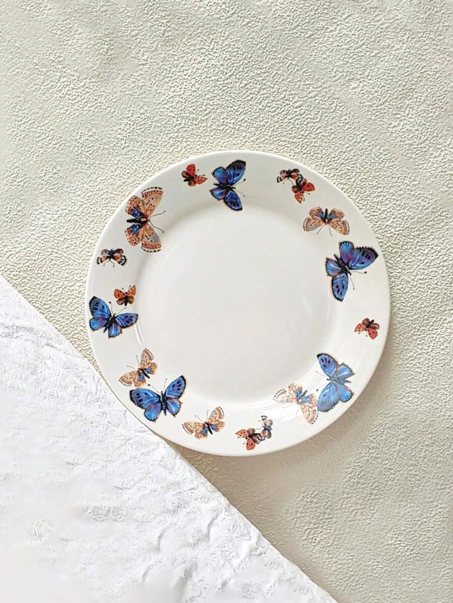 1pc Ins Style Butterfly Pattern Ceramic Dessert Plate, Vintage Salad ...