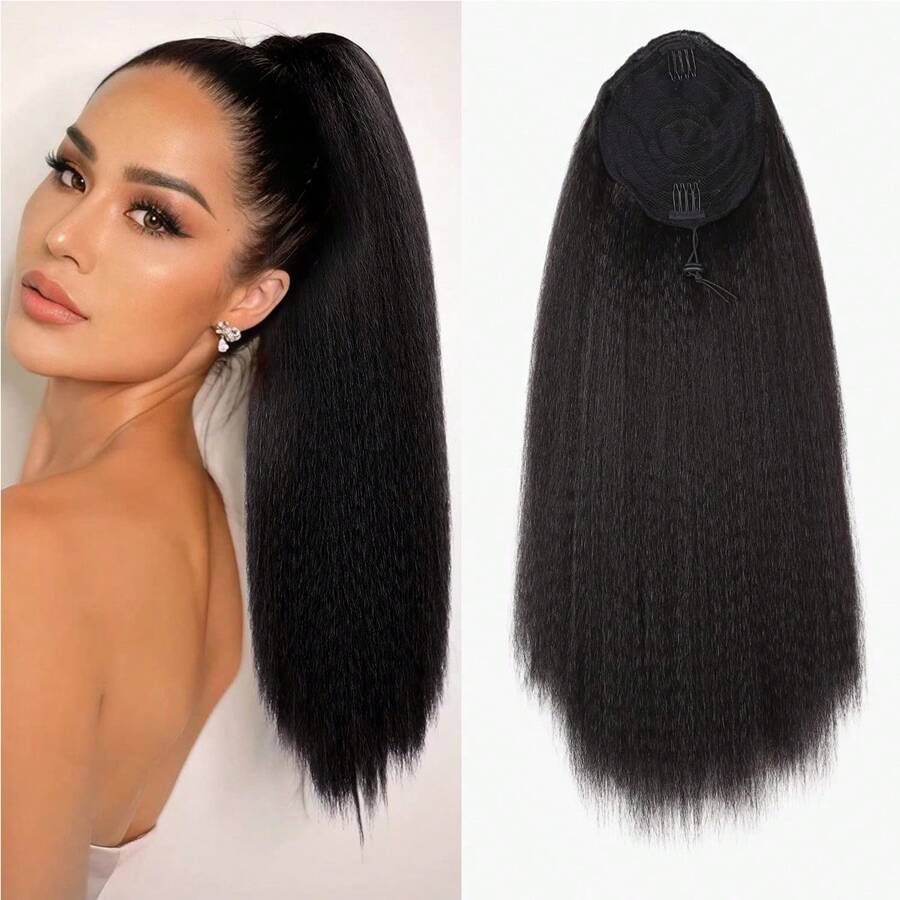 20 Inches Kinky Straight Ponytail Extension Synthetic Drawstring ...