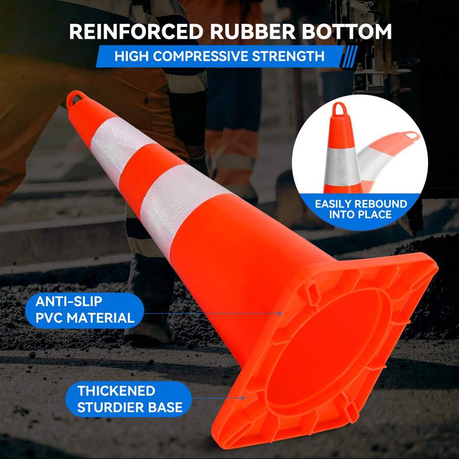 6pcs 28'' PVC Traffic Safety Cones Fluorescent Reflective With Chain ...