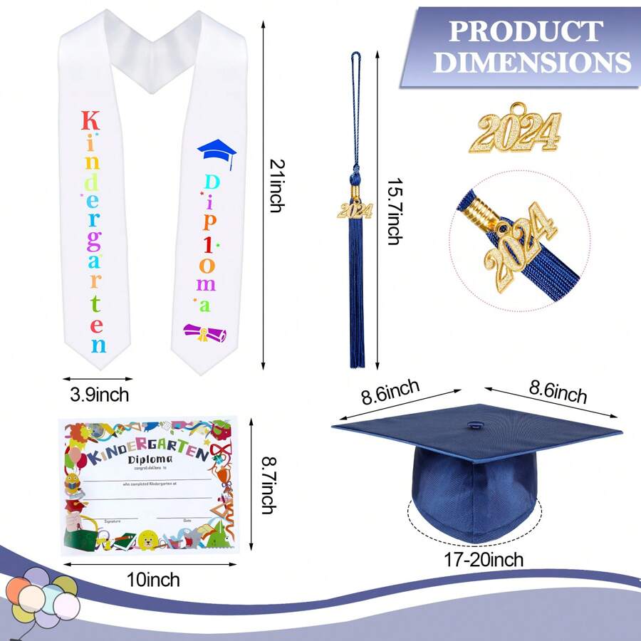 Kindergarten Graduation Gown Cap Tassel Set 2024 With Charms Graduation ...