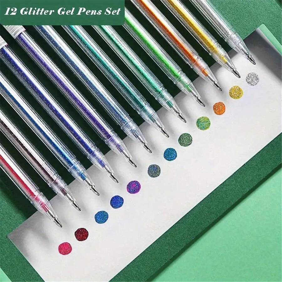 12pcs/Set Colorful Glitter Gel Pens, Luminous Crystal Ink Flow ...