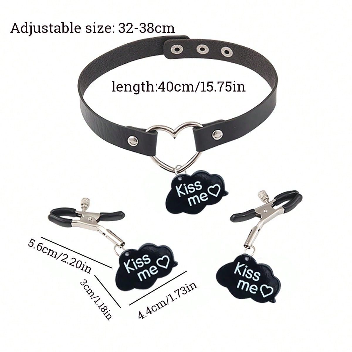 2 Colors Erotic Couple Leash Collar Female Neck Set Male Neck Chain With Pendant Nipple Clips