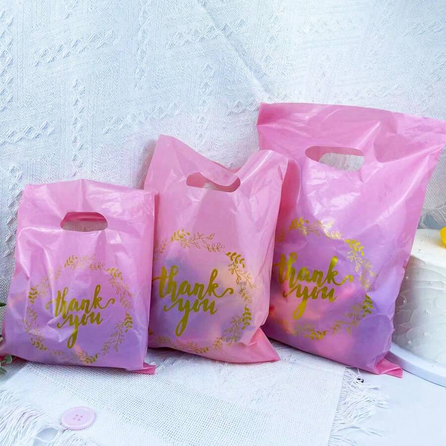 50pcs/Pack Pink Plastic Bags (3 Sizes) And Thank You Bags (3 Sizes) For ...