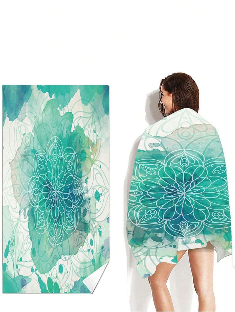 A Light Blue Patterned Microfiber Travel Beach Towel Digital Printed ...