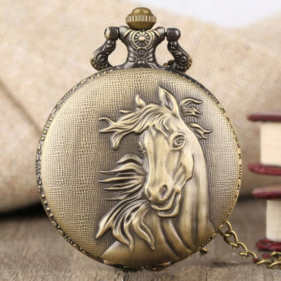 Horse Face Pattern Pocket Watch, Vintage Large Pocket Watch, Zodiac ...
