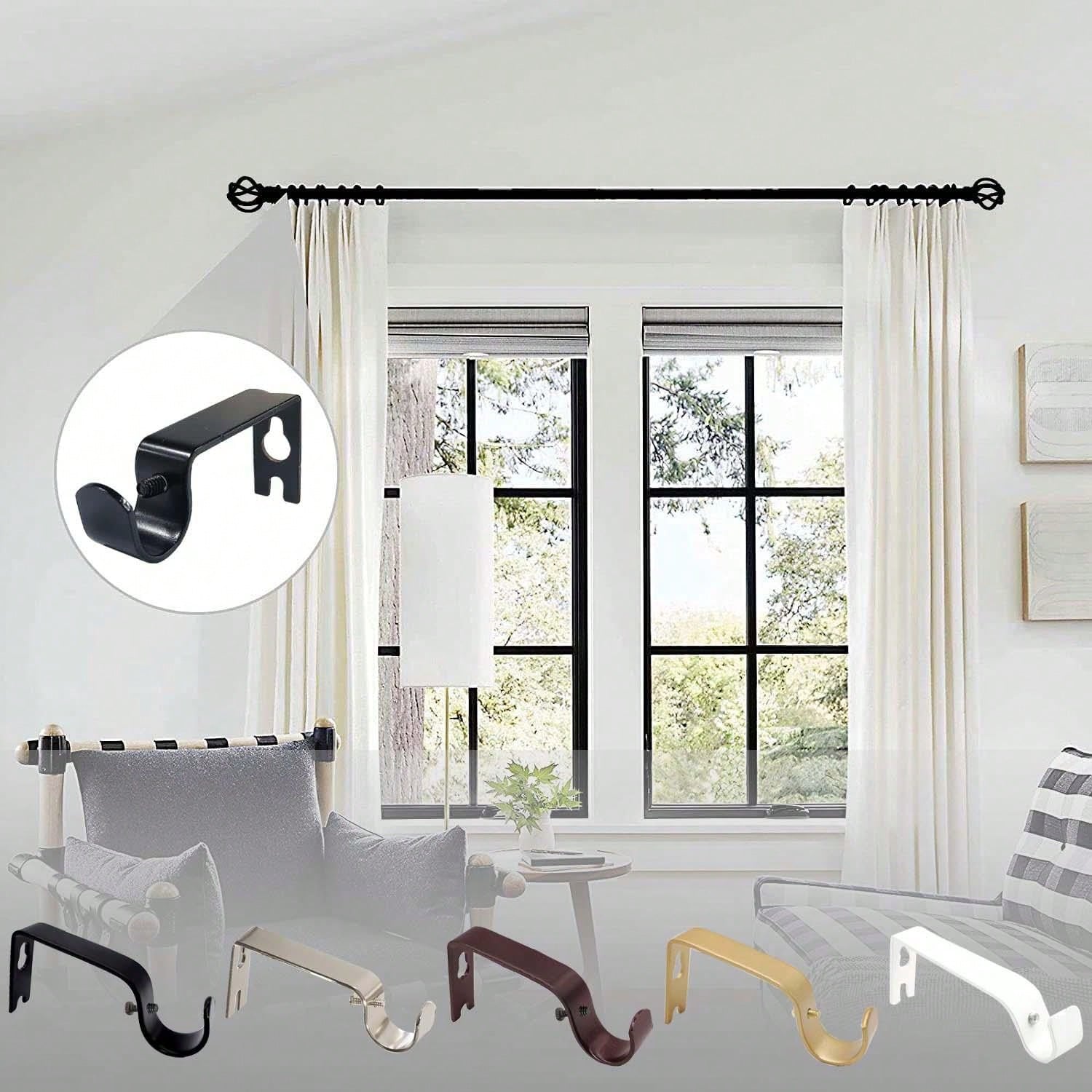 2pcs Classic Simple Black Curtain Rod Bracket, Durable, Waterproof And ...