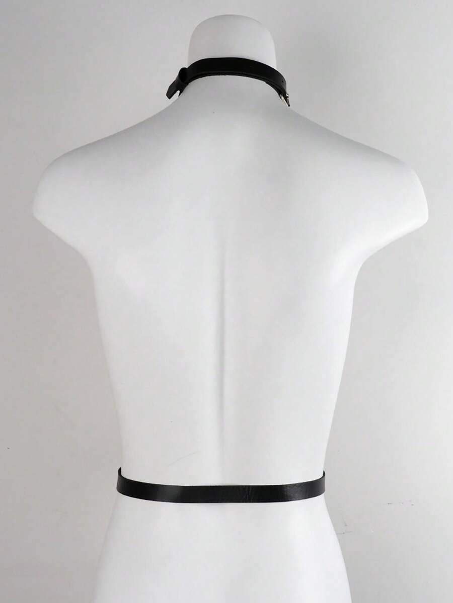 1pc Women's Black PU Leather Equestrian-Style Harness Belt Punk Strap ...