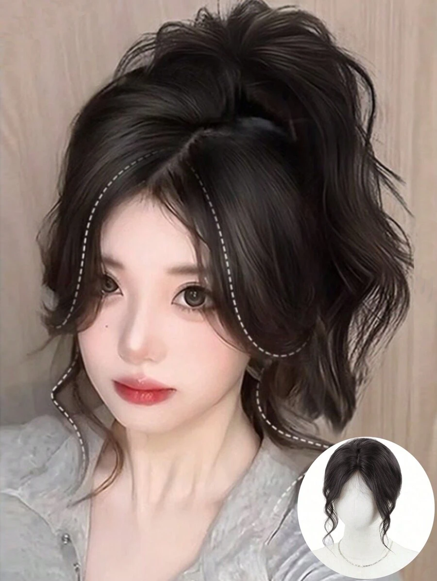 10inch Wig Piece Fluffy Increase Hair Volume Center Parting Eight Bangs ...