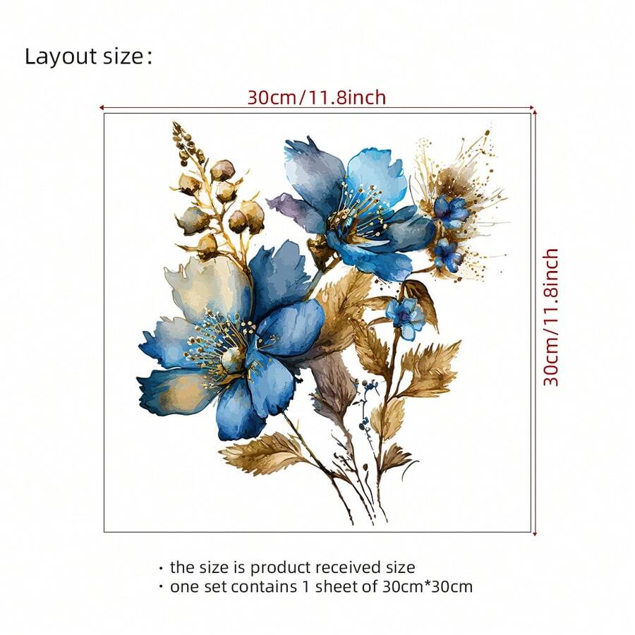 1pc Blue And Gold Higan Flower Decorative Wall Sticker, Removable PVC ...