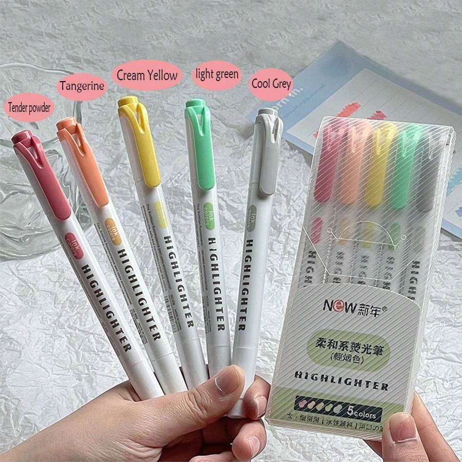 5-Pack Double Headed Fluorescent Pens, Marking Key Points, Non Halo ...