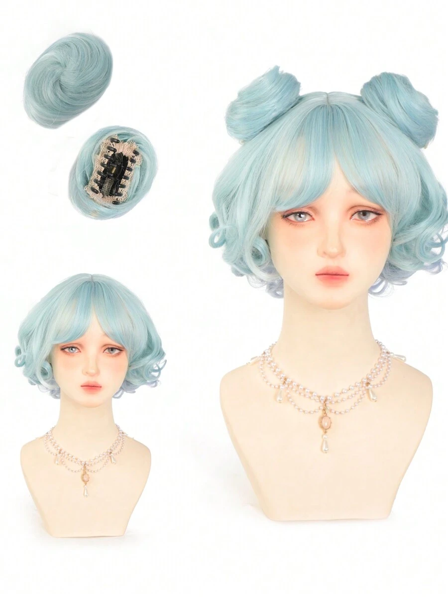 Female Lolita Cloud Jellyfish Synthetic Wig Soft Gradient Short Curly ...