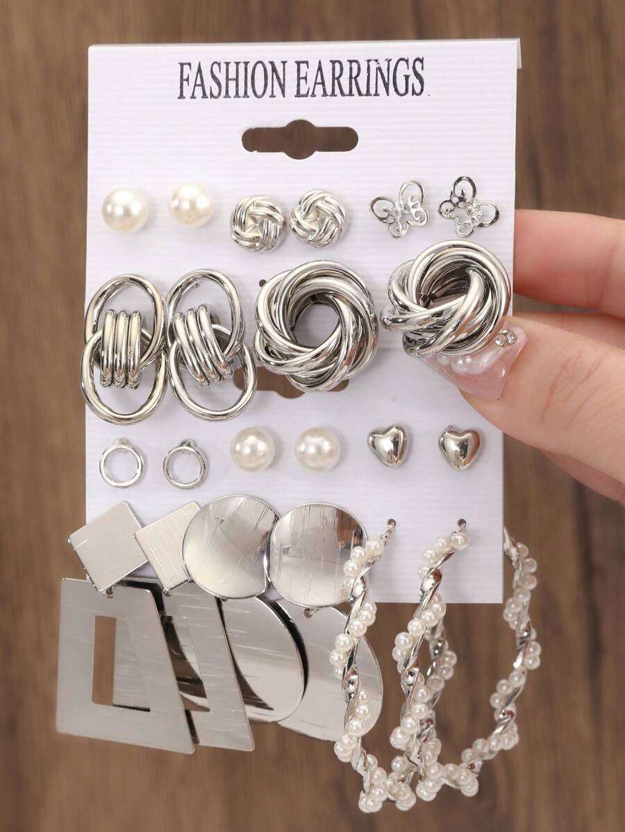 Fashionable Creative Geometric Design Women's Earring Set With Multiple ...