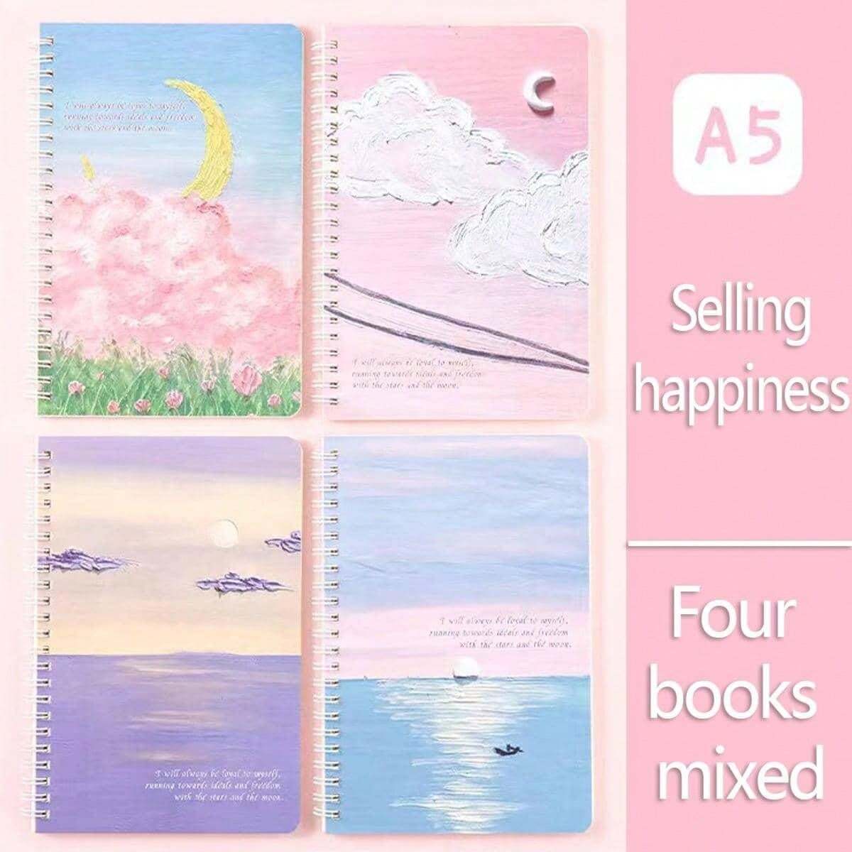 4pcs Notebook(60 Sheets/120 Pages) A5 Spiral Thick Line Notepad Student ...