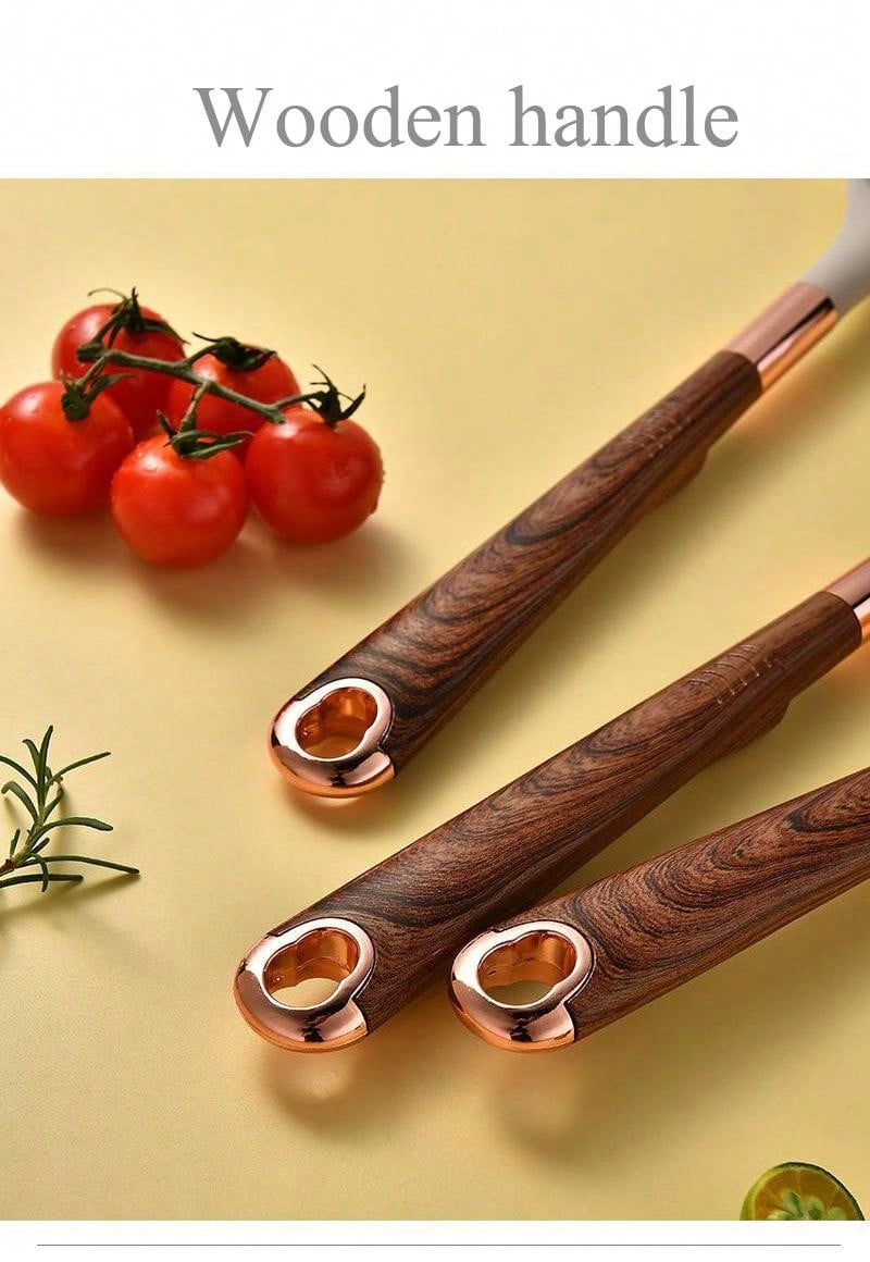 7pcs/Set Khaki Silicone Kitchen Utensils With Pasta Claw, Pp Rack ...