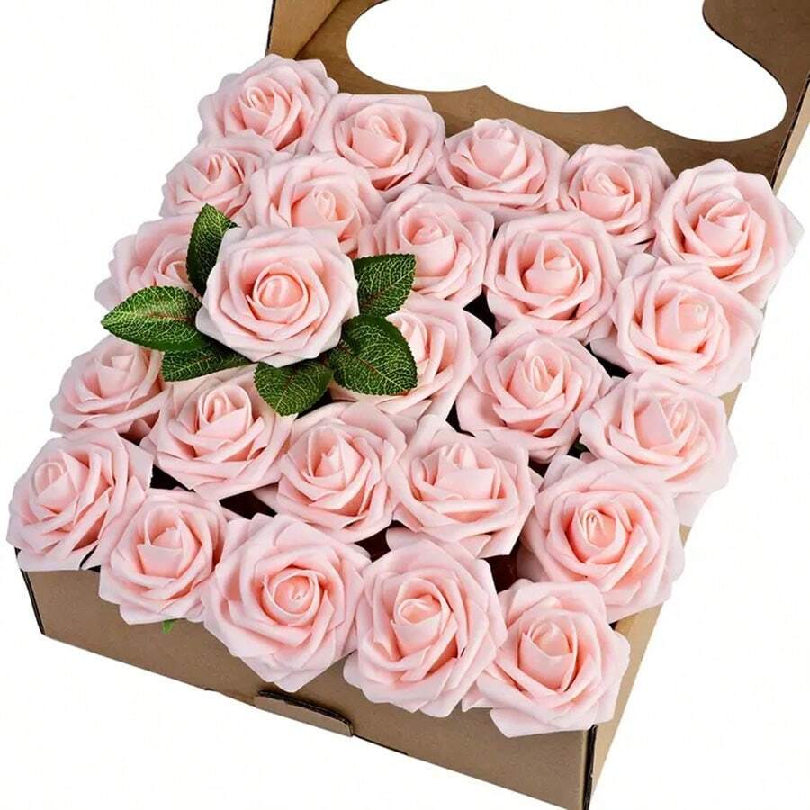 25pcs Vibrant Champagne Pink Artificial Roses - Perfect For Diy Wedding ...
